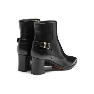 Santoni Leather Mid-heel Ankle Boots With Decorative Buckle - Black