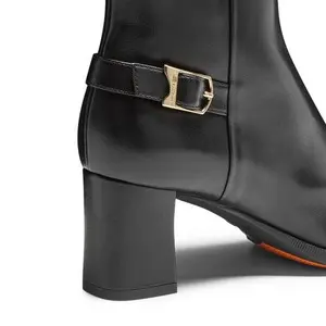 Santoni Leather Mid-heel Ankle Boots With Decorative Buckle - Black