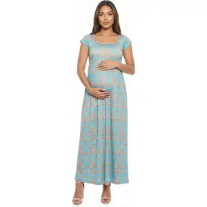 24SEVEN COMFORT APPAREL Maternity Abstract Print Maxi Dress - Blue Multi