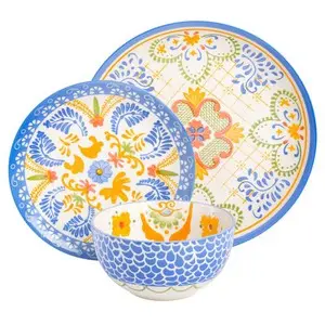 LAURIE GATES Tierra Tile 12 Piece Round Stoneware Dinnerware Set