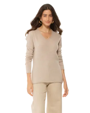 MONTICELLI CASHMERE Ultra-Light Cashmere V-Neck Sweater Beige