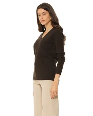 MONTICELLI CASHMERE Ultra-Light Cashmere V-Neck Sweater Coffee