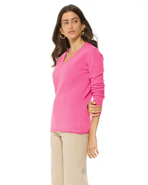 MONTICELLI CASHMERE Ultra-Light Cashmere V-Neck Sweater Fuchsia