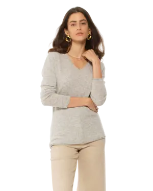 MONTICELLI CASHMERE Ultra-Light Cashmere V-Neck Sweater Light Gray