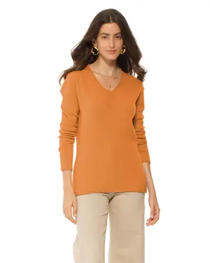 MONTICELLI CASHMERE Ultra-Light Cashmere V-Neck Sweater Saffron