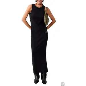 Mango Rib Knit Tank Maxi Dress - Black