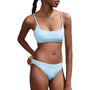 Mango Embroidered Trim Smocked Two-piece Swimsuit - Blue