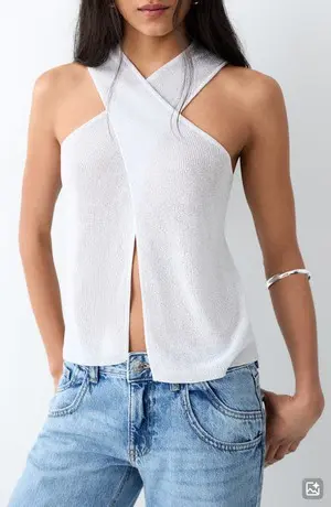 Mango Metallic Knit Sleeveless Top - Silver