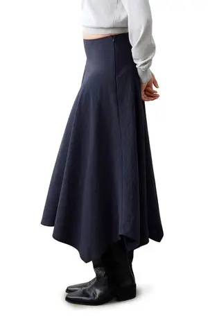 Mango Handkerchief Hem Midi Skirt - Navy