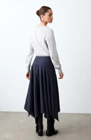 Mango Handkerchief Hem Midi Skirt - Navy