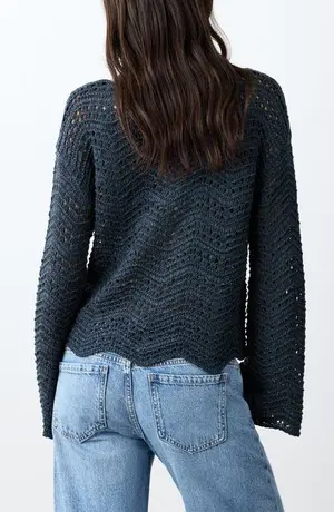 Mango Scallop Hem Openwork Crop Sweater