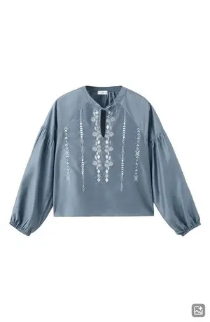 Mango Embroidered Peasant Top