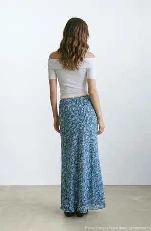Mango Printed Maxi Skirt - Dark Blue