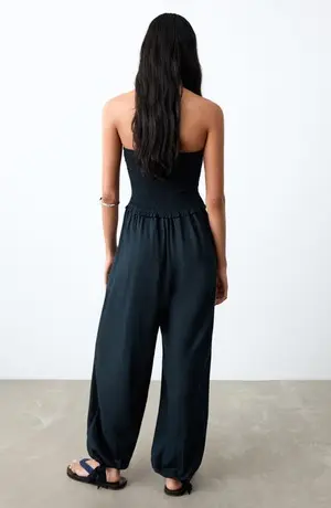 Mango Smocked Strapless Jumpsuit