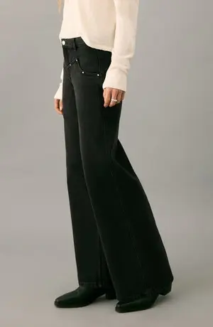 Mango Studded Low Rise Wide Leg Jeans