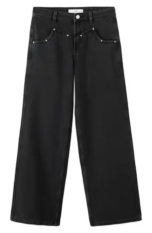 Mango Studded Low Rise Wide Leg Jeans
