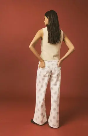 Mango Printed Low Rise Wide Leg Jeans - Ecru