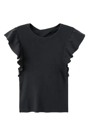 Mango Ruffle Sleeve Ribbed Crop Top