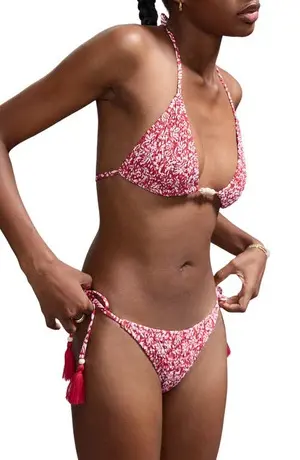 Mango Smocked Triangle Bikini Top Cherry