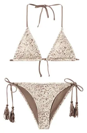Mango Smocked Triangle Bikini Top - Medium Brown