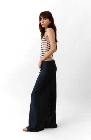 Mango Drawstring Straight-leg Pants - Navy