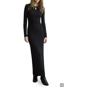 Mango Texture Long Sleeve Knit Maxi Dress - Charcoal