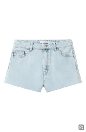 Mango Raw Hem Low Rise Denim Shorts - Light Blue