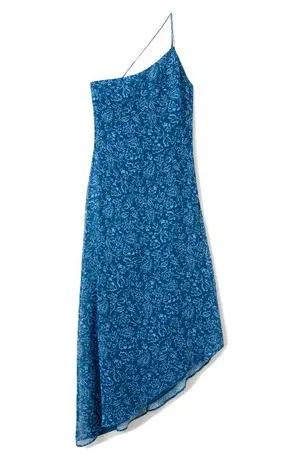 Mango Floral Asymmetric Chiffon Dress - Turquoise