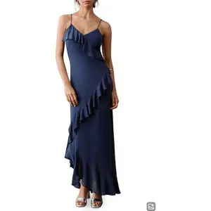 Mango Ruffle Maxi Dress - Navy