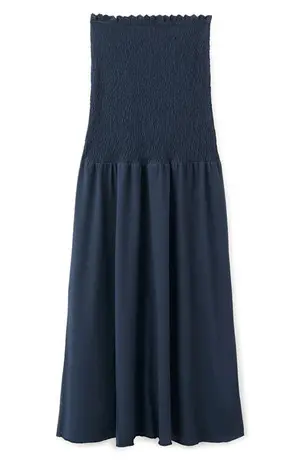 Mango Smocked Strapless Maxi Dress - Navy