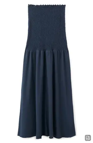 Mango Smocked Strapless Maxi Dress - Navy