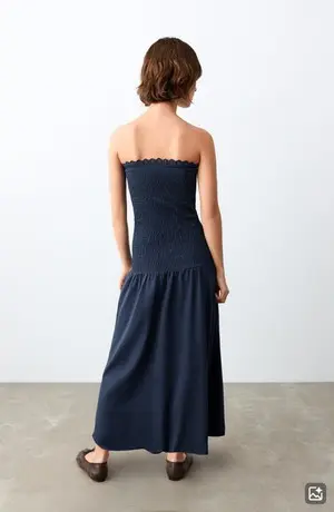 Mango Smocked Strapless Maxi Dress