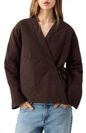 Mango Quilted Wrap Jacket - Brown