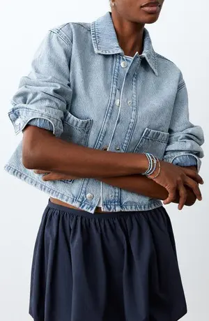 Mango Crop Denim Workwear Jacket - Medium Blue