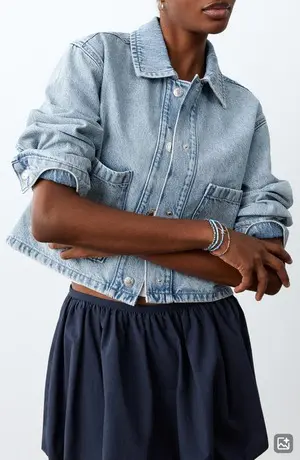 Mango Crop Denim Workwear Jacket - Medium Blue