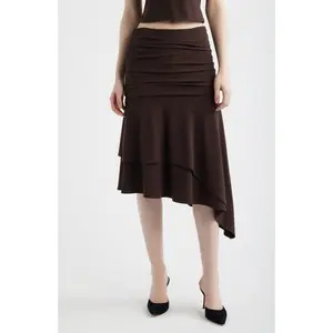 FENERS Gresca Ruched Asymmetric Hem Skirt - Chocolate