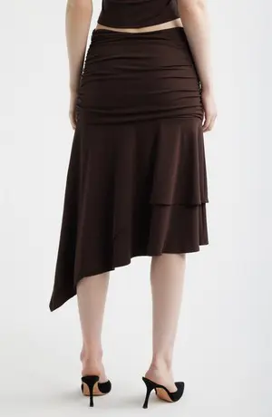 FENERS Gresca Ruched Asymmetric Hem Skirt - Chocolate