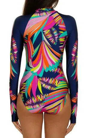 Trina Turk Paralia Long Sleeve Upf 50+ One-piece Rashguard Swimsuit