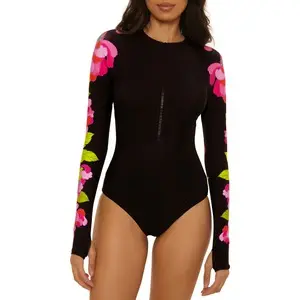 Trina Turk Bougainvillea Long Sleeve Upf 20+ One-piece Rashguard Swimsuit - Multi