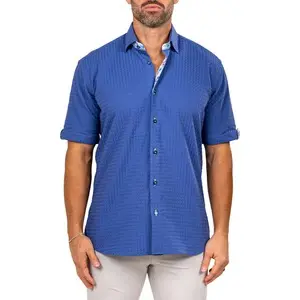 MACEOO Galileo Marthy Short Sleeve Cotton Button-up Shirt - Blue