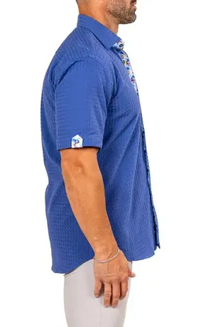 MACEOO Galileo Marthy Short Sleeve Cotton Button-up Shirt - Blue