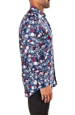 MACEOO Fibonacci Mathyr0242 Skull Print Button-up Shirt - Blue