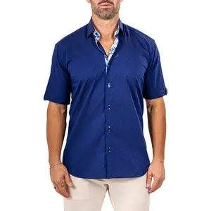 MACEOO Galileo Marthy Short Sleeve Cotton Button-up Shirt - Blue