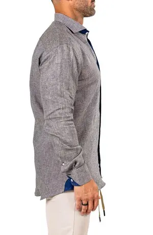 MACEOO Eins Marthy Contemporary Fit Linen Button-up Shirt - Grey