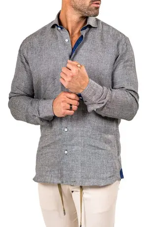 MACEOO Eins Marthy Contemporary Fit Linen Button-up Shirt - Grey