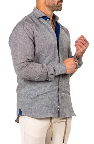 MACEOO Eins Marthy Contemporary Fit Linen Button-up Shirt - Grey