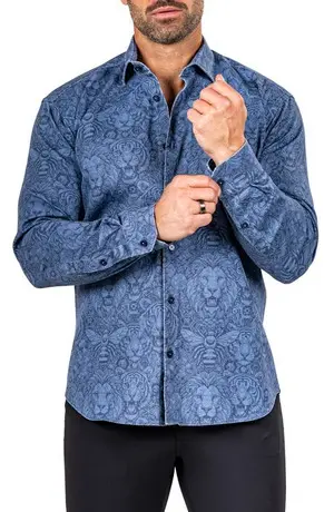 MACEOO Fibonacci Marthy Contemporary Fit Button-up Shirt - Blue