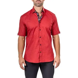 MACEOO Galileo Marthy Short Sleeve Cotton Button-up Shirt - Red