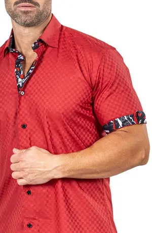 MACEOO Galileo Marthy Short Sleeve Cotton Button-up Shirt - Red