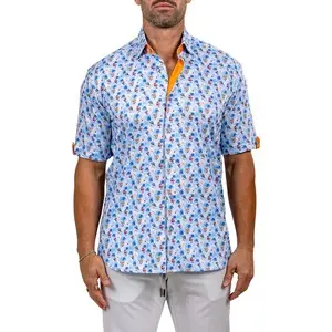 MACEOO Galileo Marthy Short Sleeve Button-up Shirt - Blue